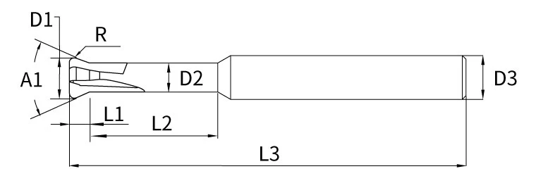 Custom Dovetail End Mill - Long Neck Corner Radius